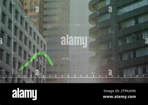 Animation Of Statistical Data Processing Against View Of Tall Buildings