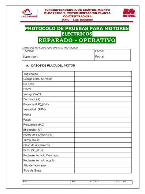 Protocolo de pruebas para motores eléctricos reparados en la planta concentradora MMG - Las ...