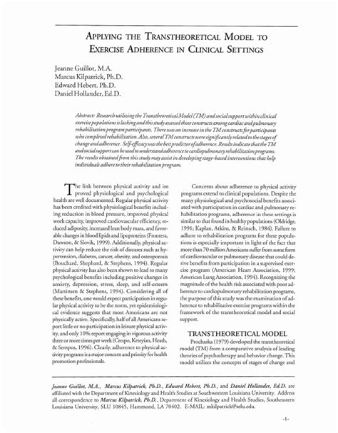 Pdf Applying The Transtheoretical Model To Exercise Adherence In