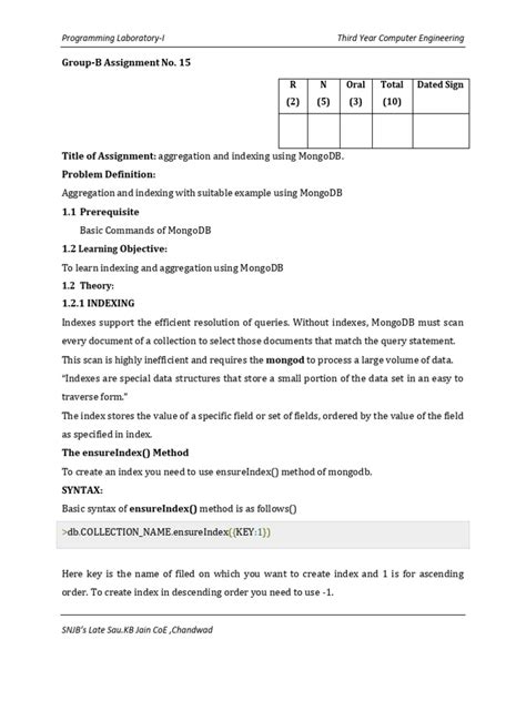 Mongodb Aggregation And Indexing Group B Assignment 15batch 1 Pdf