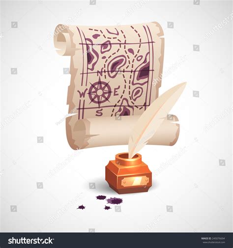 Old Paper Scroll Map Golden Inkwell Stock Vector Royalty Free Shutterstock