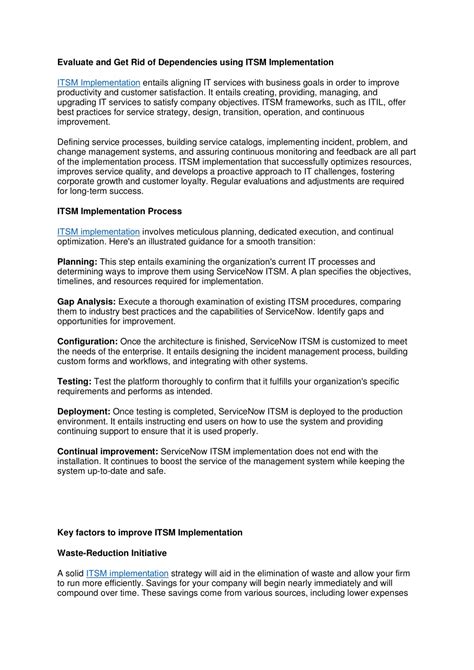 ppt evaluate and get rid of dependencies using itsm implementation