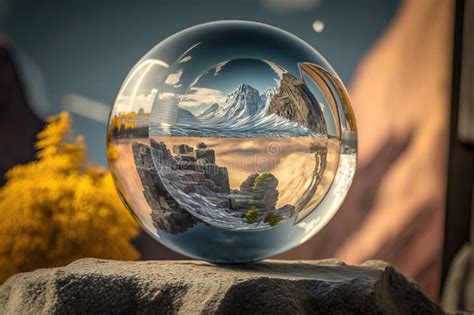 Nature S Window Translucent Ball With Scenic View Generated With Ai Stock Illustration