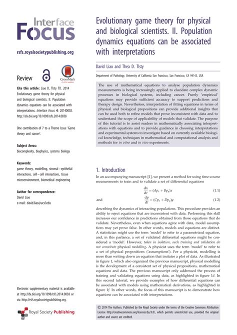 Pdf Evolutionary Game Theory For Physical And Biological Scientists Ii Population Dynamics