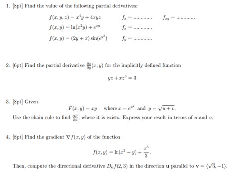 solved 1 [8pt] find the value of the following partial