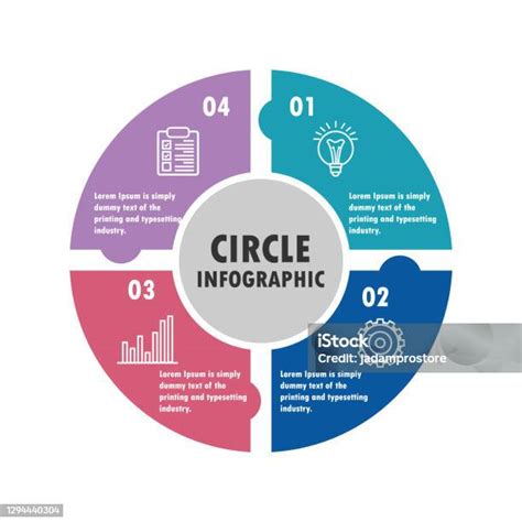 벡터 인포그래픽 원입니다 4 가지 옵션으로 다이어그램을 순환합니다 차트 그래프 보고서 프레젠테이션에 사용할 수 있습니다 4가지 개체에 대한 스톡 벡터 아트 및 기타 이미지