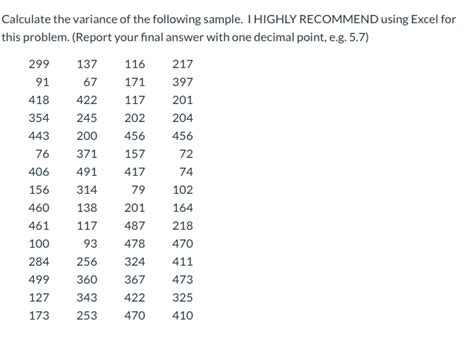 Solved Calculate The Variance Of The Following Sample I Chegg Com