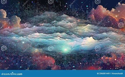 A Cloud Filled Sky With Data Symbols Forming A Web Visualizing The Concept Of Information