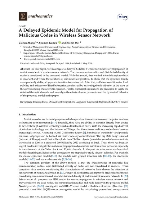 Pdf A Delayed Epidemic Model For Propagation Of Malicious Codes In