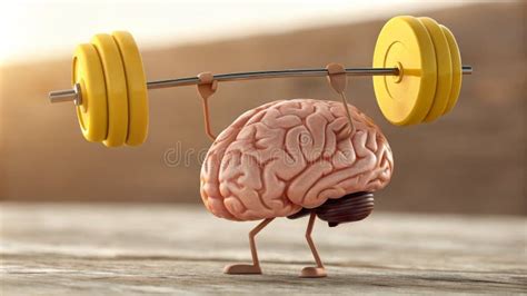 Brain Power 3d Render Yellow Weights Wooden Table Stock Illustration