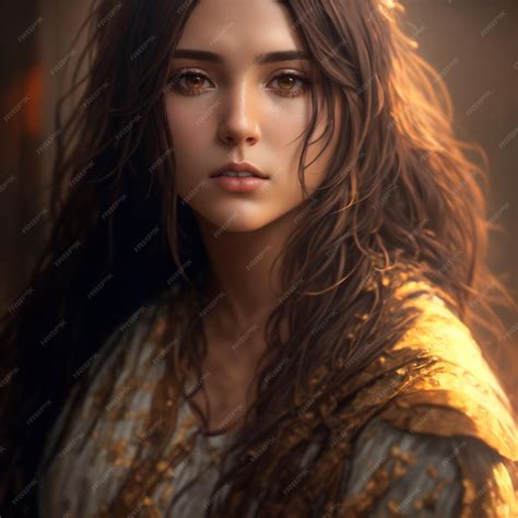 Premium Ai Image A Girl With Long Brown Hair And A Gold Top