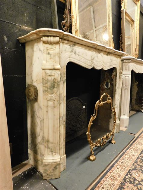 Pompadour Fireplace Mantle In Gray Veined White Marble France For Sale