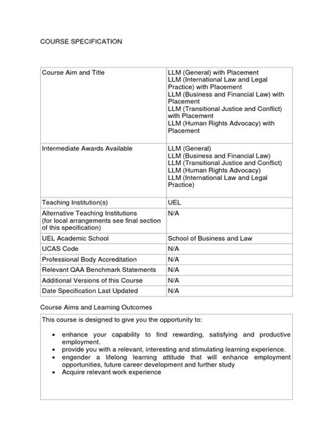 Course Specification Llm With Placement Pdf Learning Knowledge