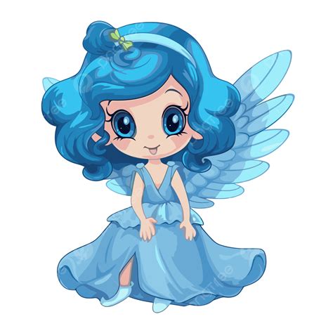 الملاك الأزرق المتجه ملصق Clipart لفتاة خرافية زرقاء صغيرة مع أجنحة