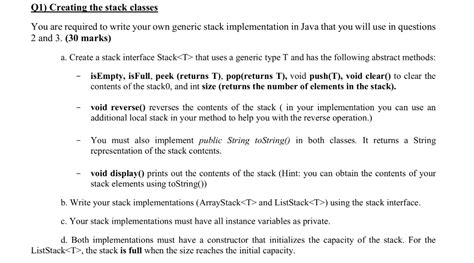 Solved O1 Creating The Stack Classes You Are Required To