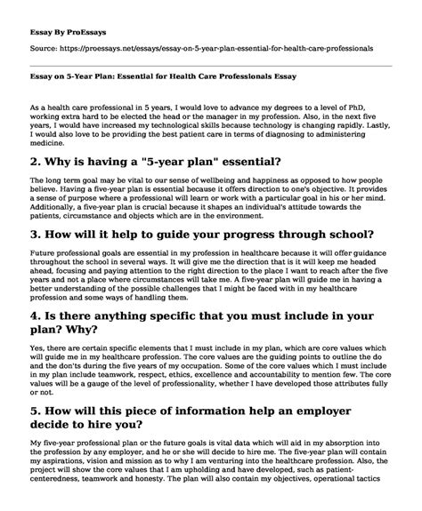 📌 Essay On 5 Year Plan Essential For Health Care Professionals Free