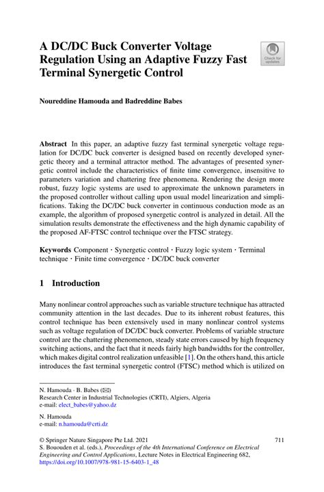 Pdf A Dc Dc Buck Converter Voltage Regulation Using An Adaptive Fuzzy Fast Terminal Synergetic
