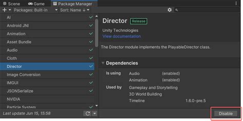 Unity Manual Disabling A Built In Package