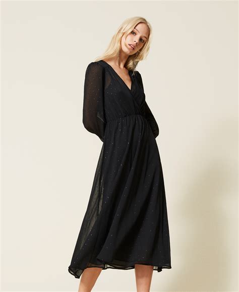 Long Lurex Fil Coupé Dress Woman Black Twinset Milano
