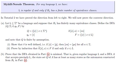solved myhill nerode theorem for any language l we have l