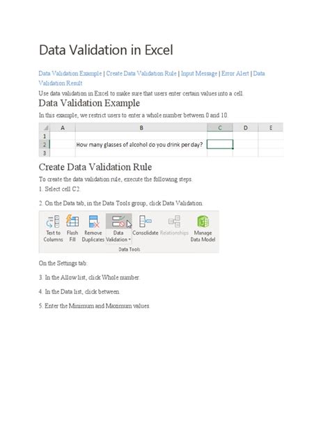 Data Validation In Excel Pdf