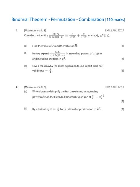 Binomial Theorem Permutation Combination Pdf Mathematics