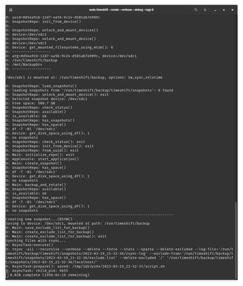 Timeshift Stuck On Syncing Files With Rsync No Error Increasing