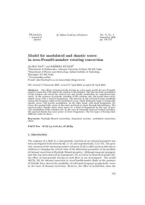 Pdf Model For Modulated And Chaotic Waves In Zero Prandtl Number Rotating Convection