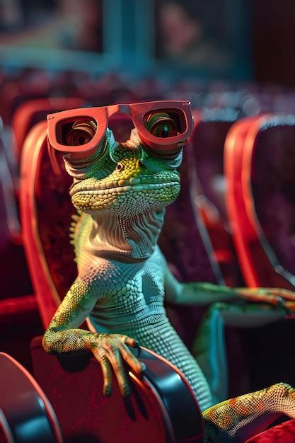 3D Lizard Watching A Movie At The Cinema | Premium AI-generated image