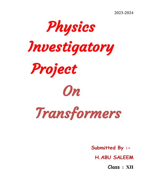 Project On Transformers Class Xii Pdf Transformer Inductor