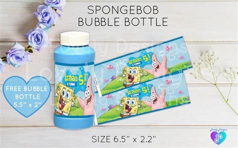 3 99 Spongebob Bubble Bottle Label Spongebob Party Bubble Bottle Label Spongebob Bottle