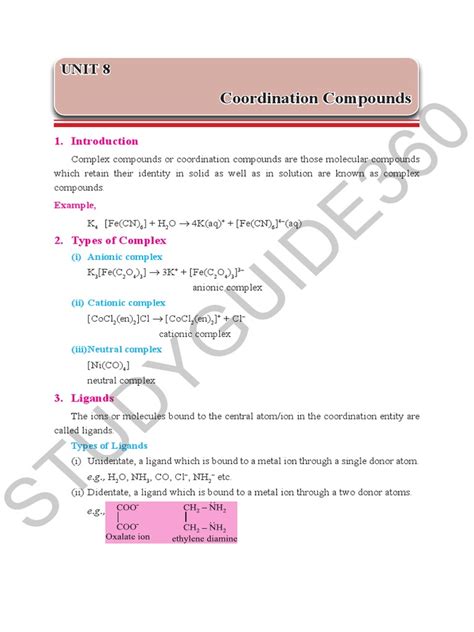 Chem Notes Pdf Coordination Complex Ligand
