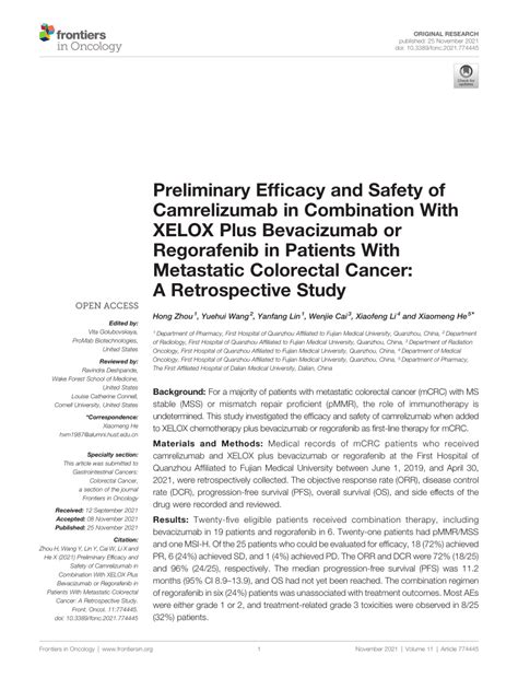 Pdf Preliminary Efficacy And Safety Of Camrelizumab In Combination With Xelox Plus Bevacizumab