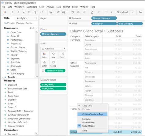 display grand totals and subtotals in a tableau worksheet pluralsight