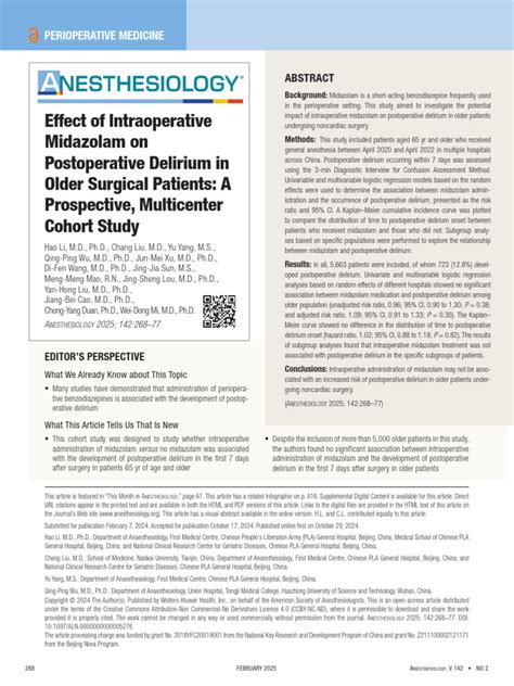 Effect Of Intraoperative Midazolam On11 Pdf Clinical Medicine