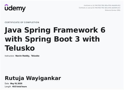 Glad To Share That Ive Completed The Java Spring Framework 6 With