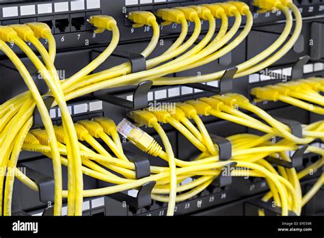 Patch Panel Server Rack With Yellow Cords Stock Photo Alamy