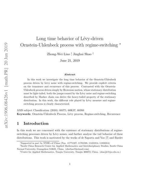 Pdf Long Time Behavior Of Levy Driven Ornstein Uhlenbeck Process With Regime Switchin