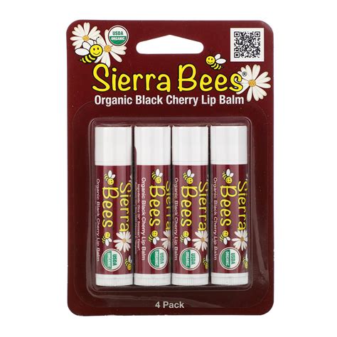 Sierra Bees, Organic Lip Balms, Black Cherry, 4 Pack, .15 oz (4.25 g ...