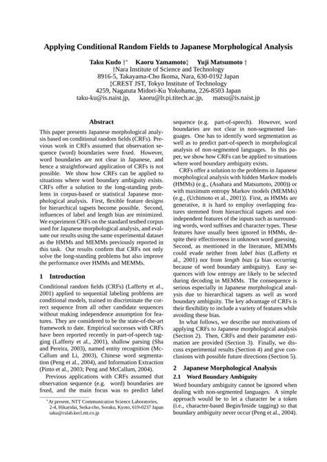 Pdf Applying Conditional Random Fields To Japanese Morphological