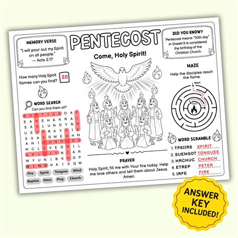 Pentecost Activity Placemat Holy Spirit Bible Verse Maze Word