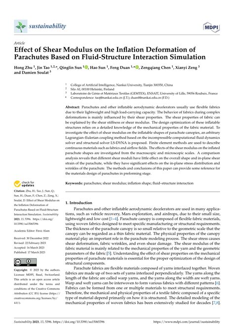 Pdf Effect Of Shear Modulus On The Inflation Deformation Of Parachutes Based On Fluid