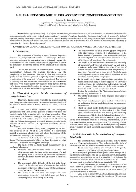 Pdf Neural Network Model For Assessment Computer Based Test
