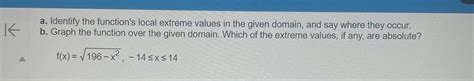Solved A Identify The Functions Local Extreme Values In