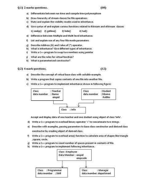 oop i scheme 2022 23 class test ii question bank pdf c class