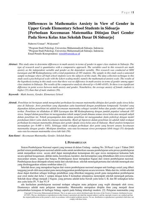 Pdf Differences In Mathematics Anxiety In View Of Gender In Upper