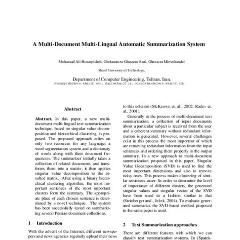 A Multi Document Multi Lingual Automatic Summarization System Acl Anthology