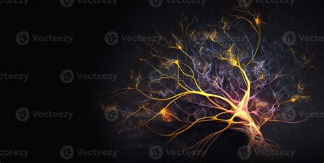 Conceptual Illustration Of Neuron Cells With Glowing Link Knots In Abstract Dark Space High