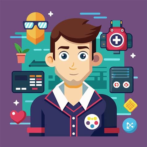 flat style vector game developer character illustration premium ai