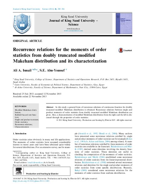 Pdf Recurrence Relations For The Moments Of Order Statistics From Doubly Truncated Modified